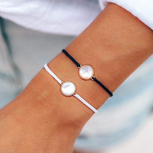 Pura Vida Rose Gold Mother of Pearl Bracelet - Adjustable Band, 100% Waterproof - White