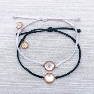 Pura Vida Rose Gold Mother of Pearl Bracelet - Adjustable Band, 100% Waterproof - White