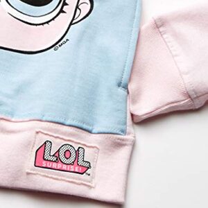 L.O.L. Surprise! Girls Glitterati Crystal Queen Big Face Zip-up Hoodie, Light Pink/Light Blue, 16