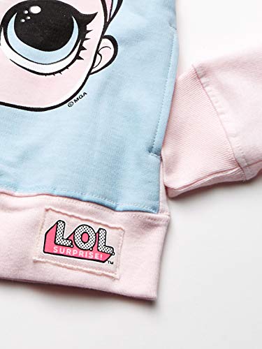 L.O.L. Surprise! Girls Glitterati Crystal Queen Big Face Zip-up Hoodie, Light Pink/Light Blue, 16