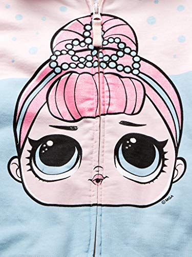 L.O.L. Surprise! Girls Glitterati Crystal Queen Big Face Zip-up Hoodie, Light Pink/Light Blue, 16