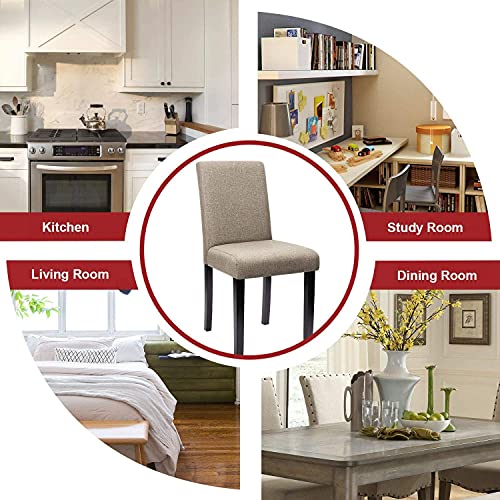 Furniwell Dining Chairs Upholstered Parson Urban Style Kitchen Living Room Side Padded Chair with Solid Wood Legs Set of 4 (Fabric, Beige)