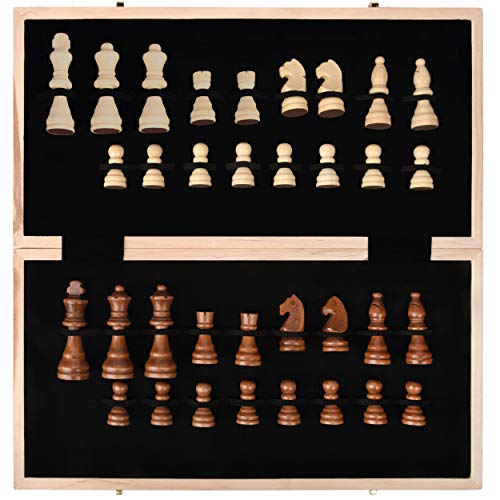 Wooden Chess Set for Kids and Adults – 17 in Staunton Chess Set - Large Folding Chess Board Game Sets - Storage for Pieces | Wood Pawns - Unique E-Book for Beginner - 2 Extra Queens