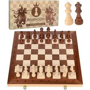 wooden chess set for kids and adults – 17 in staunton chess set - large folding chess board game sets - storage for pieces | wood pawns - unique e-book for beginner - 2 extra queens