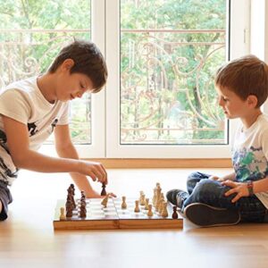 Wooden Chess Set for Kids and Adults – 17 in Staunton Chess Set - Large Folding Chess Board Game Sets - Storage for Pieces | Wood Pawns - Unique E-Book for Beginner - 2 Extra Queens