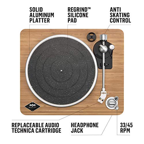 House of Marley Stir It Up Wireless Turntable: Vinyl Record Player with Wireless Bluetooth Connectivity, 2 Speed Belt, Built-in Pre-Amp, and Sustainable Materials