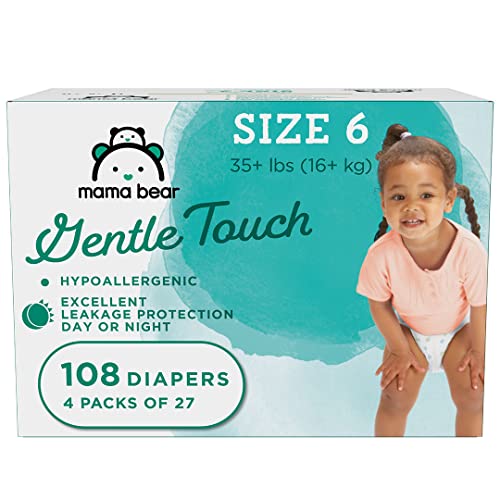 Amazon Brand - Mama Bear Gentle Touch Diapers, Hypoallergenic, Size 6, 108 Count (4 packs of 27)