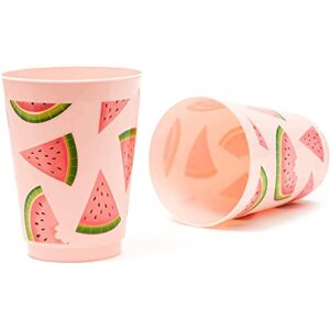 BLUE PANDA Pink Plastic Tumbler Cups for Watermelon Party (16 oz, 16 Pack)