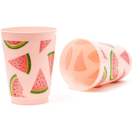 BLUE PANDA Pink Plastic Tumbler Cups for Watermelon Party (16 oz, 16 Pack)