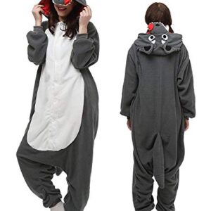 YAMENG Gray Wolf Onesie Adult For Women Men Animal Pajamas Cosplay Sleepwear Costume Cartoon Outfit（Large）