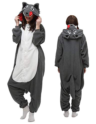 YAMENG Gray Wolf Onesie Adult For Women Men Animal Pajamas Cosplay Sleepwear Costume Cartoon Outfit（Large）