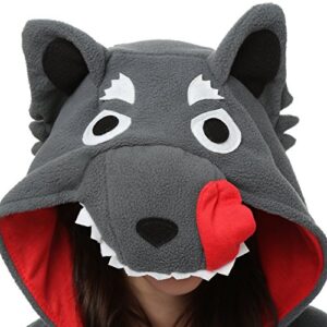 YAMENG Gray Wolf Onesie Adult For Women Men Animal Pajamas Cosplay Sleepwear Costume Cartoon Outfit（Large）