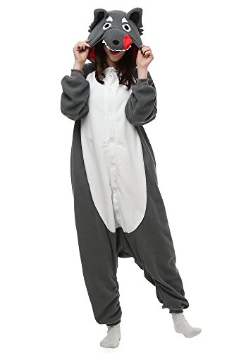 YAMENG Gray Wolf Onesie Adult For Women Men Animal Pajamas Cosplay Sleepwear Costume Cartoon Outfit（Large）