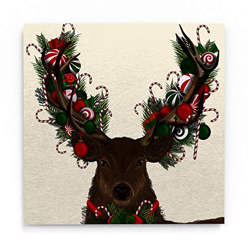 Trademark Fine Art Deer, Candy Cane Wreath by Fab Funky, White Metal Art 16x16, Multi-Color