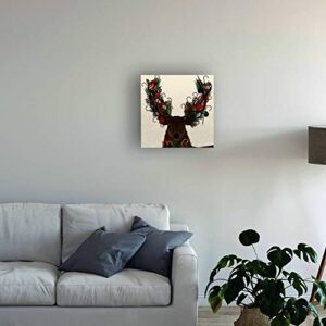 Trademark Fine Art Deer, Candy Cane Wreath by Fab Funky, White Metal Art 16x16, Multi-Color