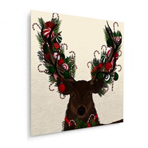 Trademark Fine Art Deer, Candy Cane Wreath by Fab Funky, White Metal Art 16x16, Multi-Color