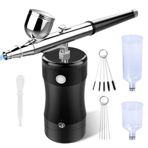 cosscci 30 psi airbrush kit, portable mini air brush spray gun with compressor kit makeup tool air brush painting kits for cake decorating makeup art nail model painting tattoo manicure (black)