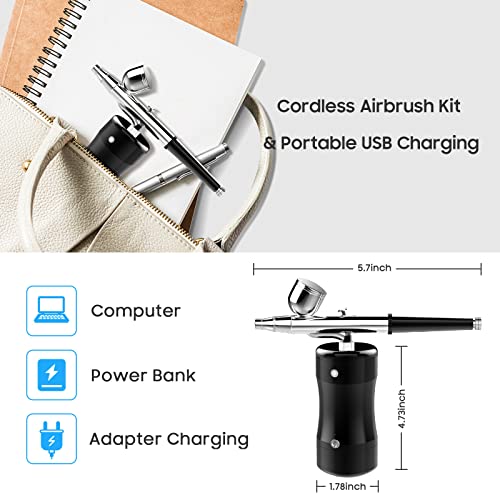 COSSCCI 30 PSI Airbrush Kit, Portable Mini Air Brush Spray Gun with Compressor Kit Makeup Tool Air Brush Painting Kits for Cake Decorating Makeup Art Nail Model Painting Tattoo Manicure (Black)