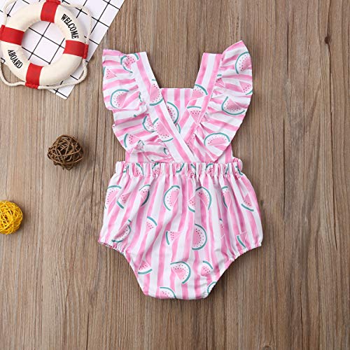 Baby Girl Watermelon Sleeveless Tassel Romper Bodysuit Jumpsuit Outfit Pompom Clothes (12-18M, Pink 2)