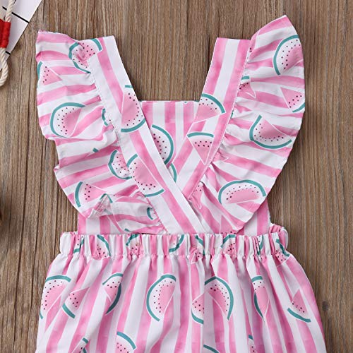 Baby Girl Watermelon Sleeveless Tassel Romper Bodysuit Jumpsuit Outfit Pompom Clothes (12-18M, Pink 2)