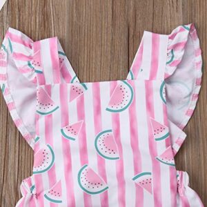 Baby Girl Watermelon Sleeveless Tassel Romper Bodysuit Jumpsuit Outfit Pompom Clothes (12-18M, Pink 2)