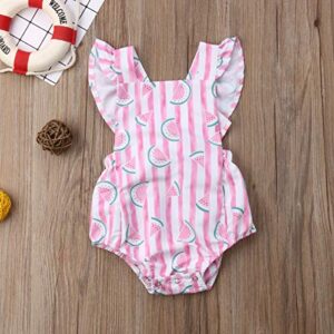 Baby Girl Watermelon Sleeveless Tassel Romper Bodysuit Jumpsuit Outfit Pompom Clothes (12-18M, Pink 2)