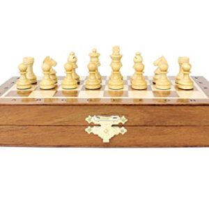 House of Chess - 8 Inch Wooden Magnetic Folding Travel Chess Set - Board with Algebraic Notation + 2 Extra Pawns & 2 Extra Queens- Handmade - Premium Quality