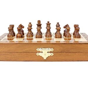 House of Chess - 8 Inch Wooden Magnetic Folding Travel Chess Set - Board with Algebraic Notation + 2 Extra Pawns & 2 Extra Queens- Handmade - Premium Quality