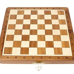 House of Chess - 8 Inch Wooden Magnetic Folding Travel Chess Set - Board with Algebraic Notation + 2 Extra Pawns & 2 Extra Queens- Handmade - Premium Quality