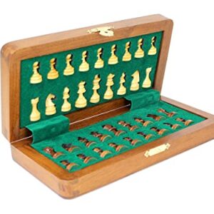 House of Chess - 8 Inch Wooden Magnetic Folding Travel Chess Set - Board with Algebraic Notation + 2 Extra Pawns & 2 Extra Queens- Handmade - Premium Quality