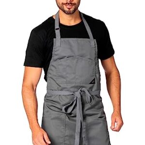 Under NY Sky Chef Apron – Professional Gray Twill – Cotton Straps - Smart Pockets - Adjustable for Men and Women – Pro Chef, Cook, Kitchen, Baker, Barista, Bartender, Server Aprons