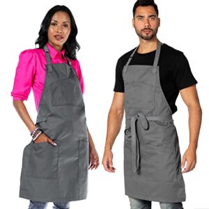 Under NY Sky Chef Apron – Professional Gray Twill – Cotton Straps - Smart Pockets - Adjustable for Men and Women – Pro Chef, Cook, Kitchen, Baker, Barista, Bartender, Server Aprons