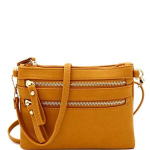 multi pocket soft faux leather wristlet small wristlet crossbody bag for travel (plain mustard)