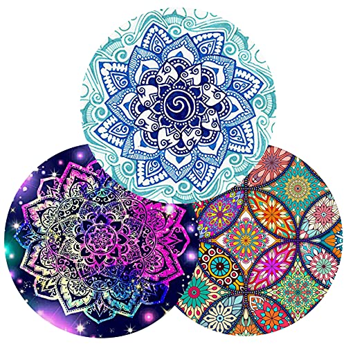 Mouse Pad, Round Mandala Mouse Mat, Non-Slip Rubber Base Mousepad with Stitched Edge, Waterproof Office Mouse Pad, Small Floral Mouse Mat (Mandala 3Pack)