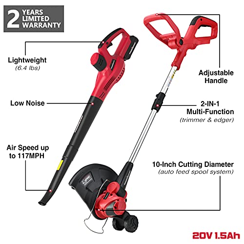 PowerSmart 20V Max Cordless String Trimmer and Blower Combo Kit with 2X 2.0Ah Battery and Charger Included (PS76115A)