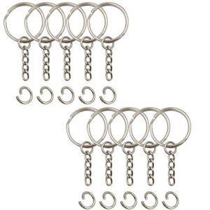 key ring with chain and open jump rings 1 inch, 50 pack