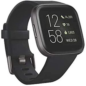 fitbit versa 2 health and fitness smartwatch with heart rate, music, alexa built-in, sleep and swim tracking, black/carbon, one size (s and l bands included)