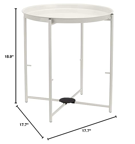 Amazon Basics Round Storage End Table, Side Table with Cloth Basket, White/Heather Gray, 18 in x 18 in x 19 in