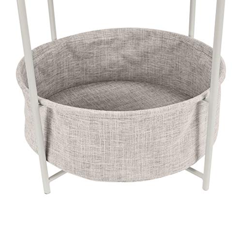 Amazon Basics Round Storage End Table, Side Table with Cloth Basket, White/Heather Gray, 18 in x 18 in x 19 in