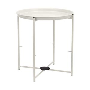 Amazon Basics Round Storage End Table, Side Table with Cloth Basket, White/Heather Gray, 18 in x 18 in x 19 in