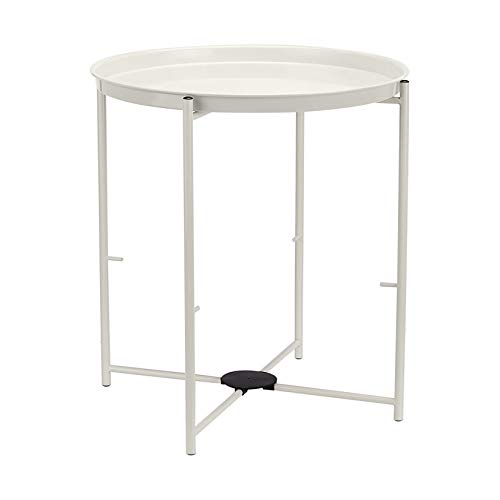 Amazon Basics Round Storage End Table, Side Table with Cloth Basket, White/Heather Gray, 18 in x 18 in x 19 in