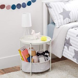 Amazon Basics Round Storage End Table, Side Table with Cloth Basket, White/Heather Gray, 18 in x 18 in x 19 in