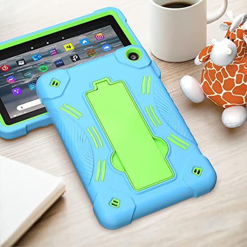 Epicgadget Case for Amazon Fire 7 Tablet (12th Generation, 2022 Released) - Heavy Duty Protective Hybrid Case Cover with Kickstand + 1 Screen Protector and 1 Stylus (Blue/Green)