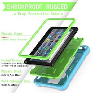 Epicgadget Case for Amazon Fire 7 Tablet (12th Generation, 2022 Released) - Heavy Duty Protective Hybrid Case Cover with Kickstand + 1 Screen Protector and 1 Stylus (Blue/Green)