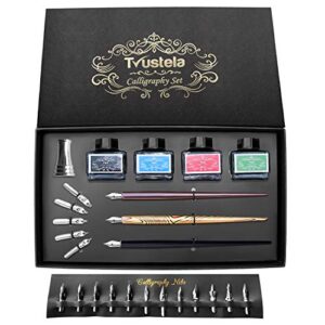 trustela calligraphy set for beginners, 3 calligraphy pens, 4 ink bottle 15ml, 20 calligraphy nibs, 1 calligraphy pen holder, dip pen set, gift for men, women and kids, calligraphy kit for beginners