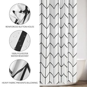 mDesign Fabric Geometric Shower Curtain - Herringbone Chevron Print with Reinforced Buttonholes for Master/Guest Bathroom - Machine Washable & Water Resistant Curtains - 72" x 72" - Black/White