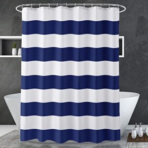 amazerbath navy blue shower curtain stripes, 72" w x 72" h blue and white shower curtain, fabric shower curtain for bathroom, with 2 heavy stones