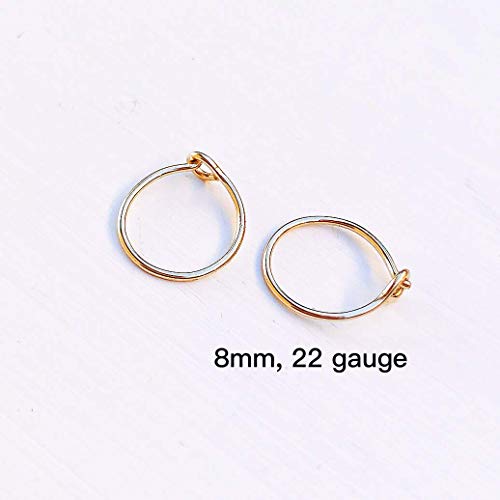 Small 8mm Gold Hoop Earrings for Cartilage Women, 14K Yellow Gold Filled Handmade Tiny Thin Huggie Hoops