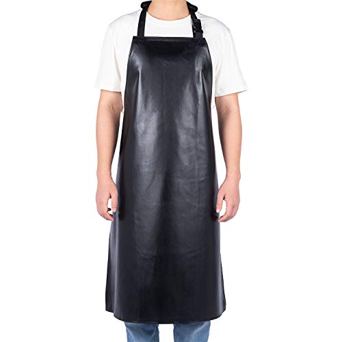 Homsolver Heavy Duty Vinyl Waterproof Apron for Unisex Adult, Ultra Lightweight, Industrial Apron, Black