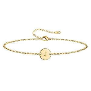 ovian initial charm bracelet for women 18k gold plated stainless steel coin disc engraved letter j bracelet personalized monogram name bracelet for girls